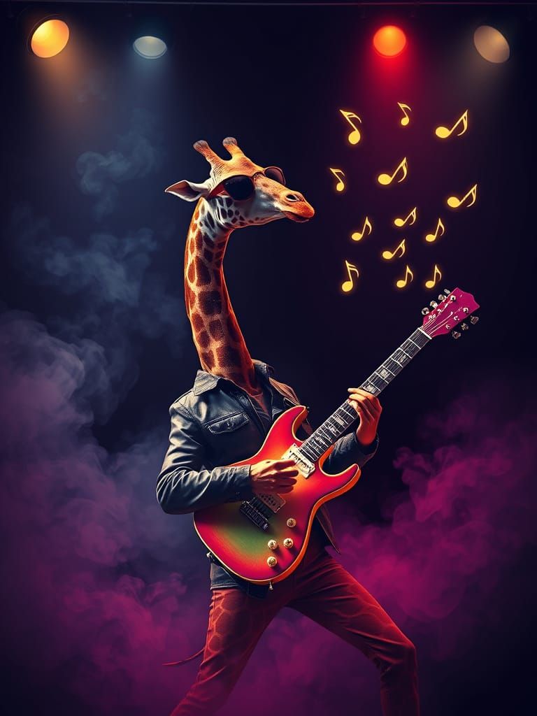 A giraffe with electric guitar - Electric Giraffe Rockstar i...