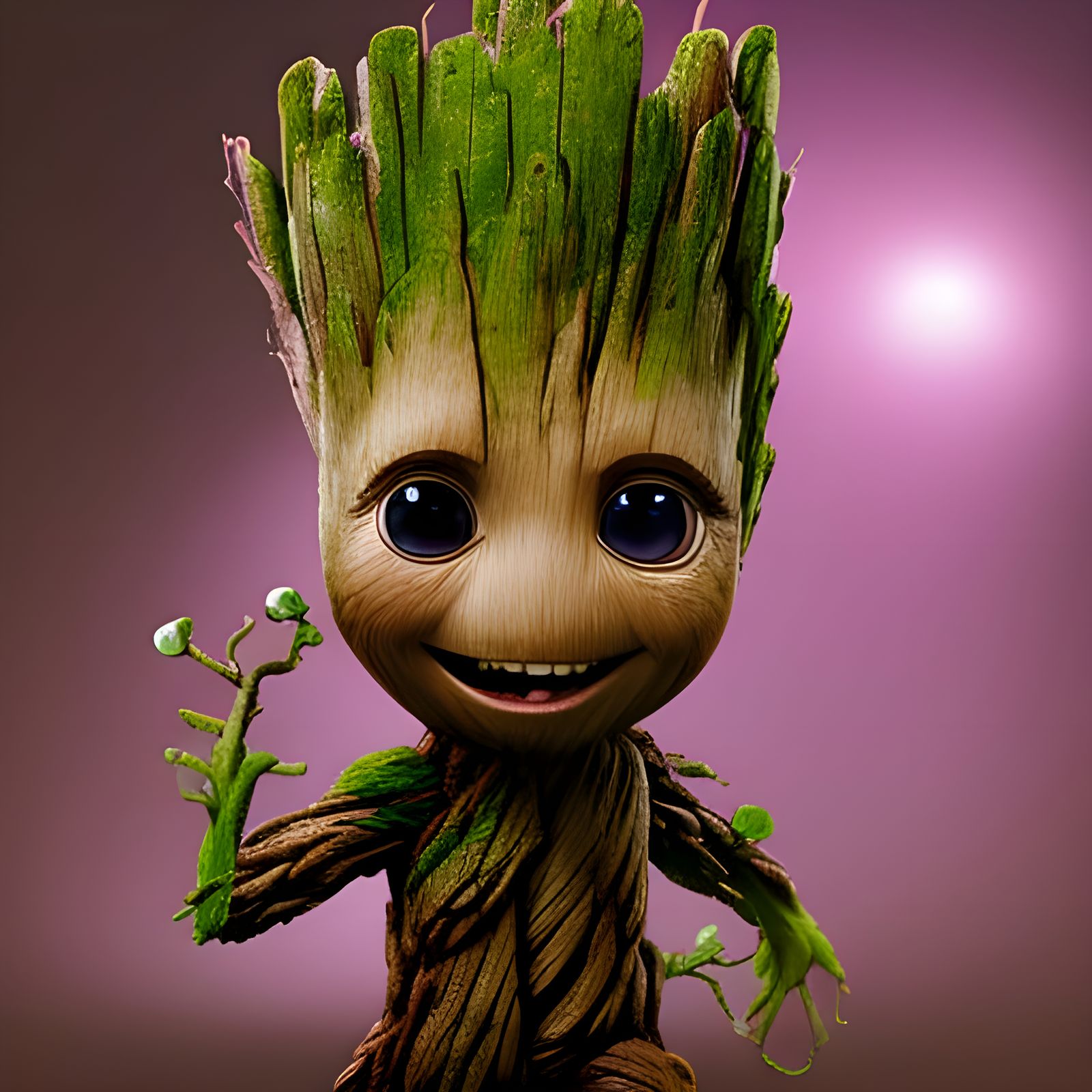 an adorable chibi groot, gorgeous eyes, sparks, Michael Kaluta ...