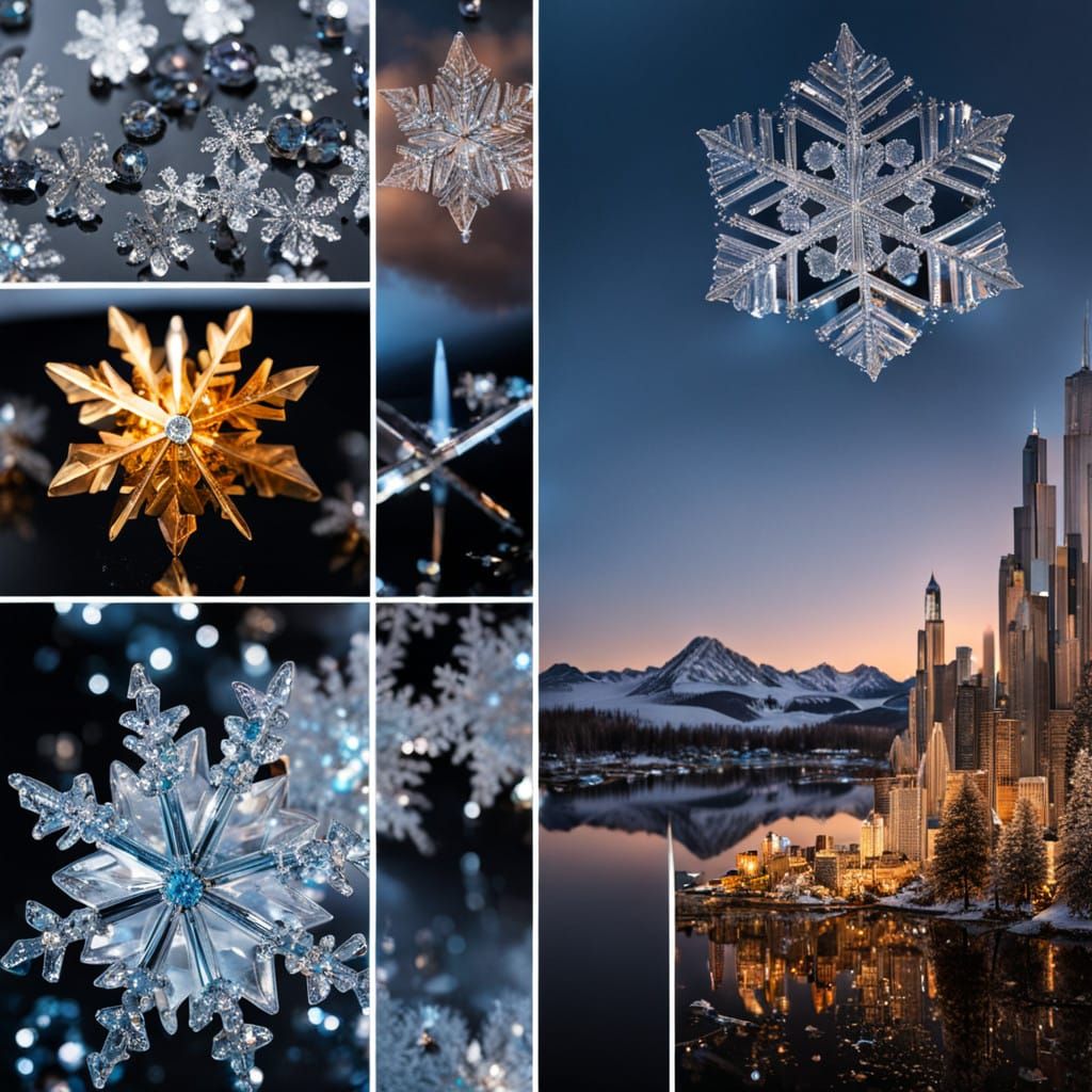 Iridescent Winter Snowflake in Crystal Reflections - AI Art