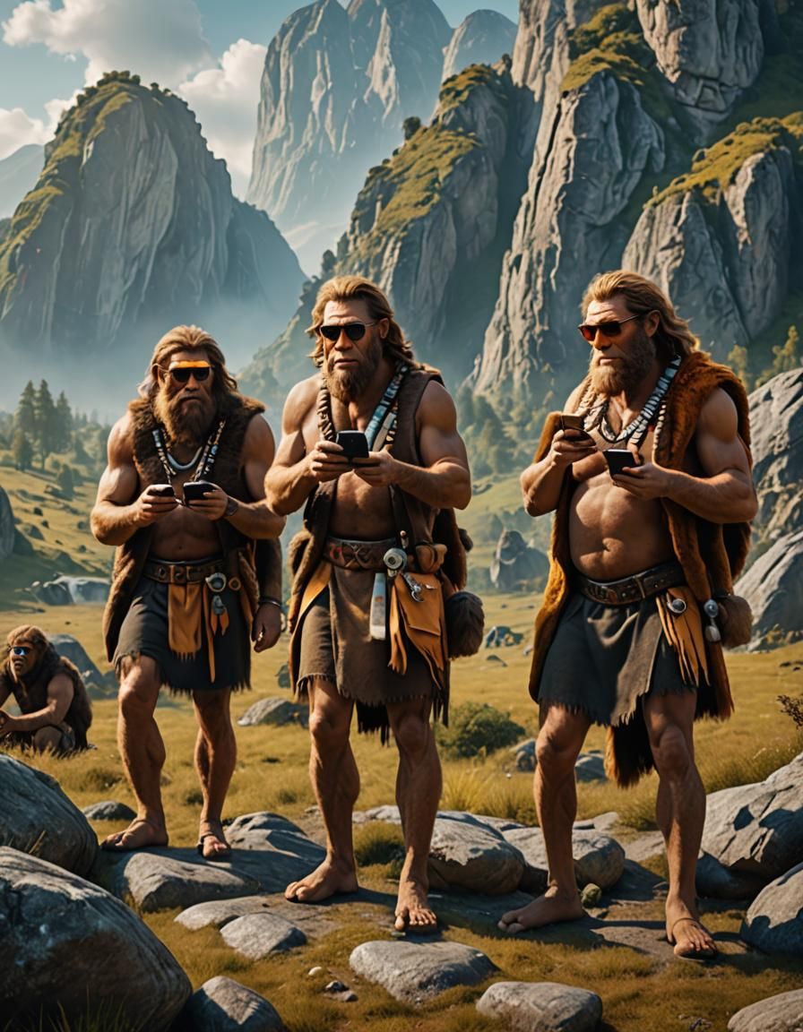 Neanderthal and Technology 2 - AI Generated Artwork - NightCafe Creator