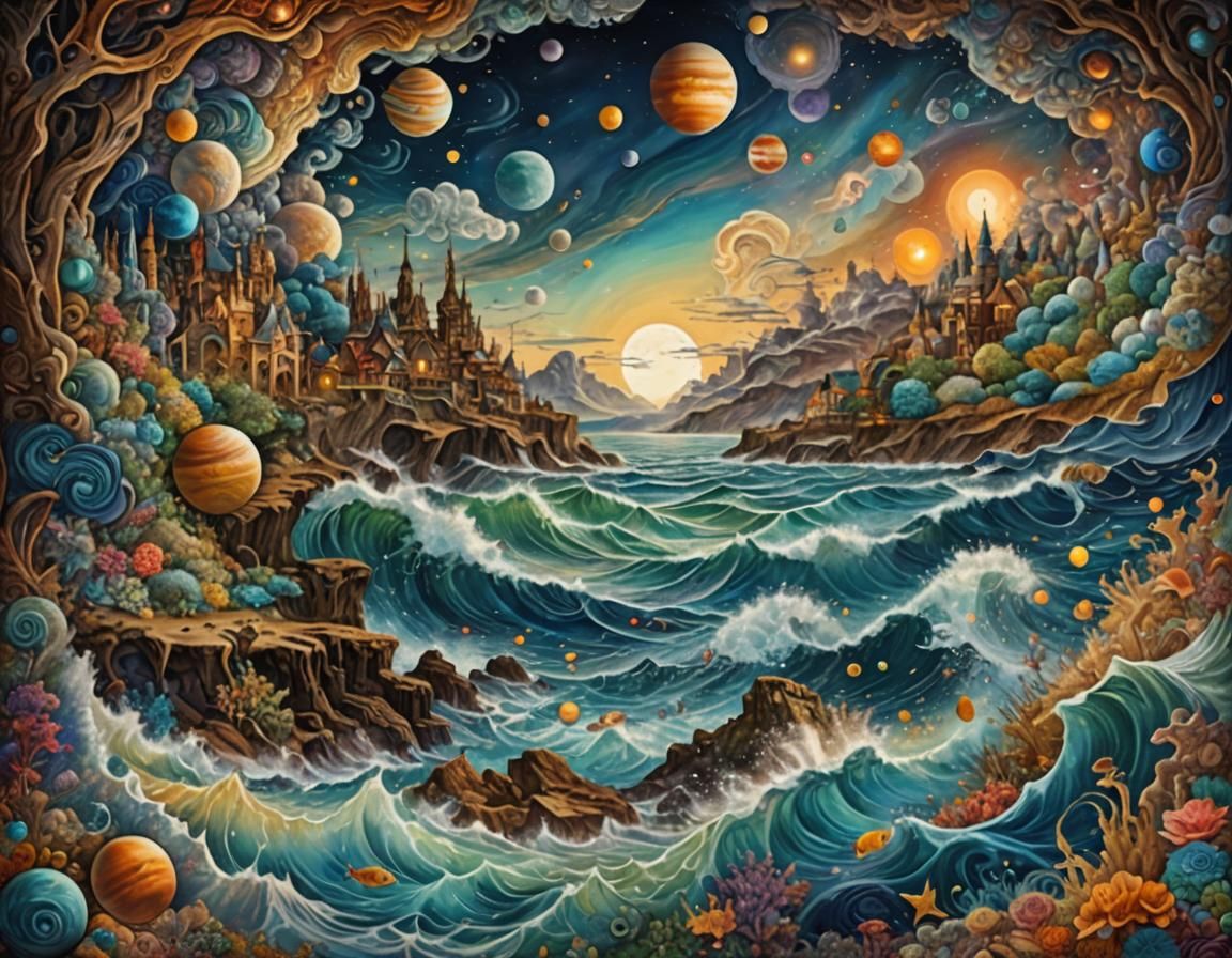 Ocean hiding in Jupiter . detailed matte painting intricately detailed ...