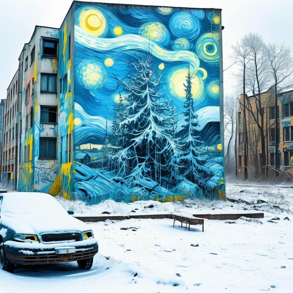 Cyberpunk Apocalypse Winter Scene as Graffiti Artw... - AI Art