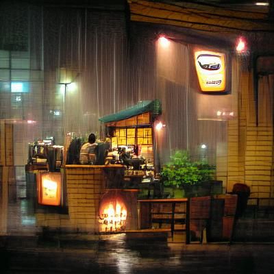 an outside view of a warm cafe on a rainy night - AI Generated Artwork ...