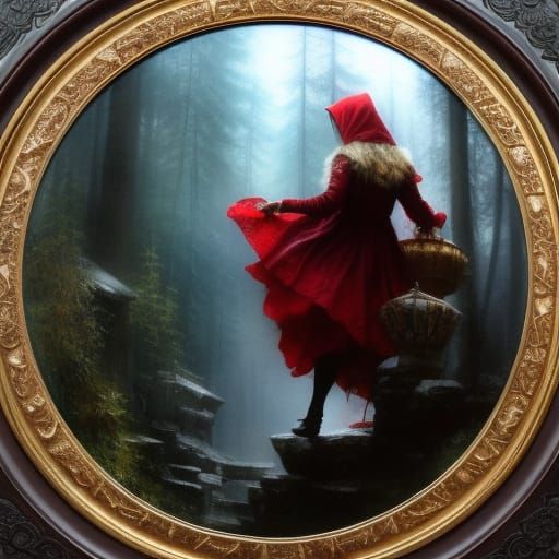 Little red riding hood on her way through the woods.. - AI Generated ...