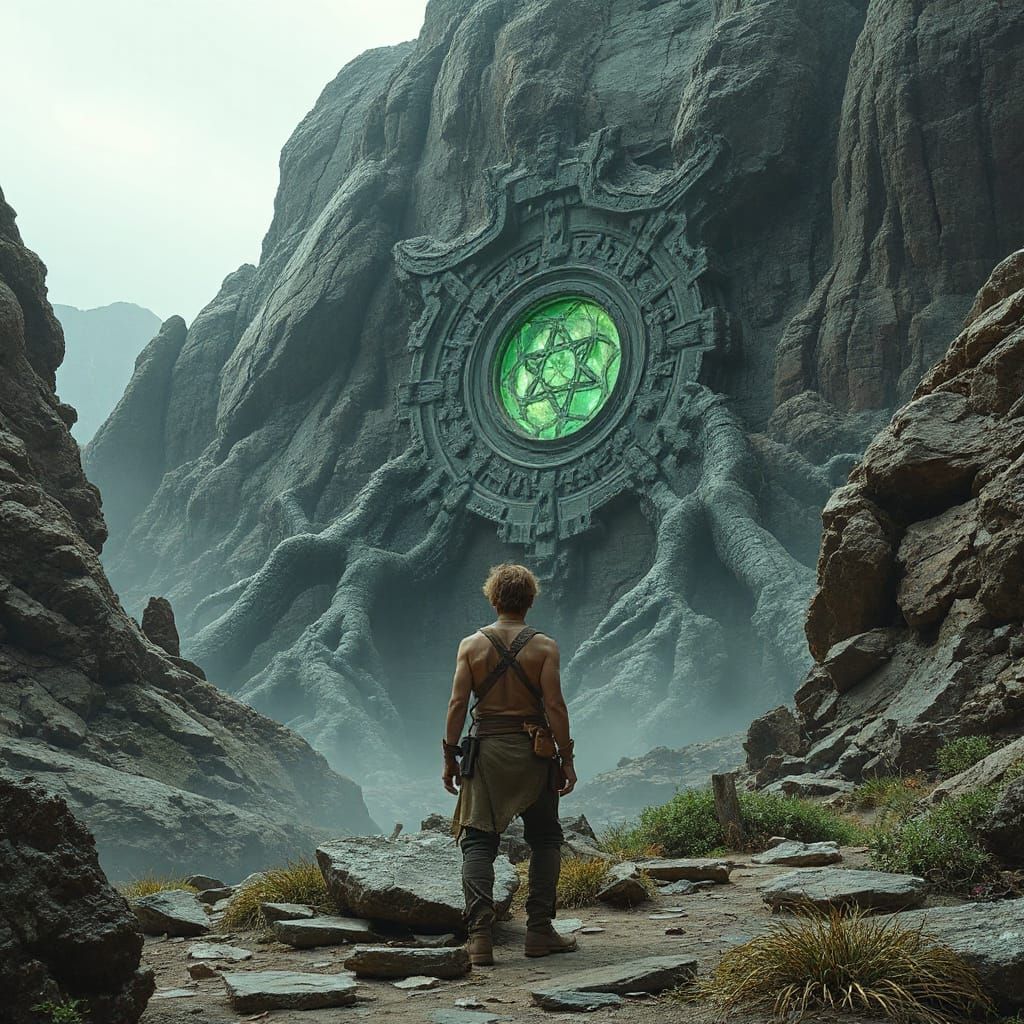 Magic age # 303 - Wanderer at Biomechanical Gate in Gothic F...