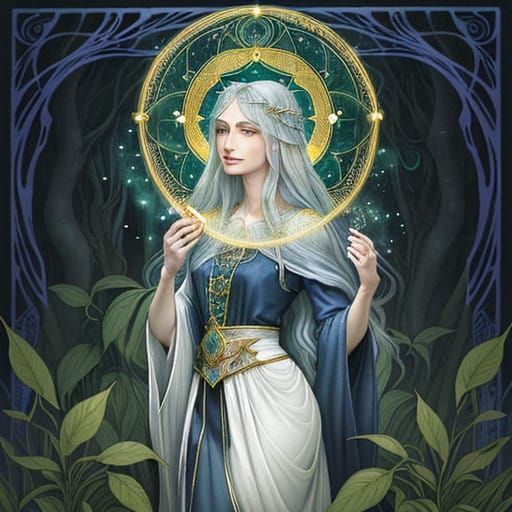 Serene Pre-Raphaelite Goddess in Lush Forest Lands... - AI Art