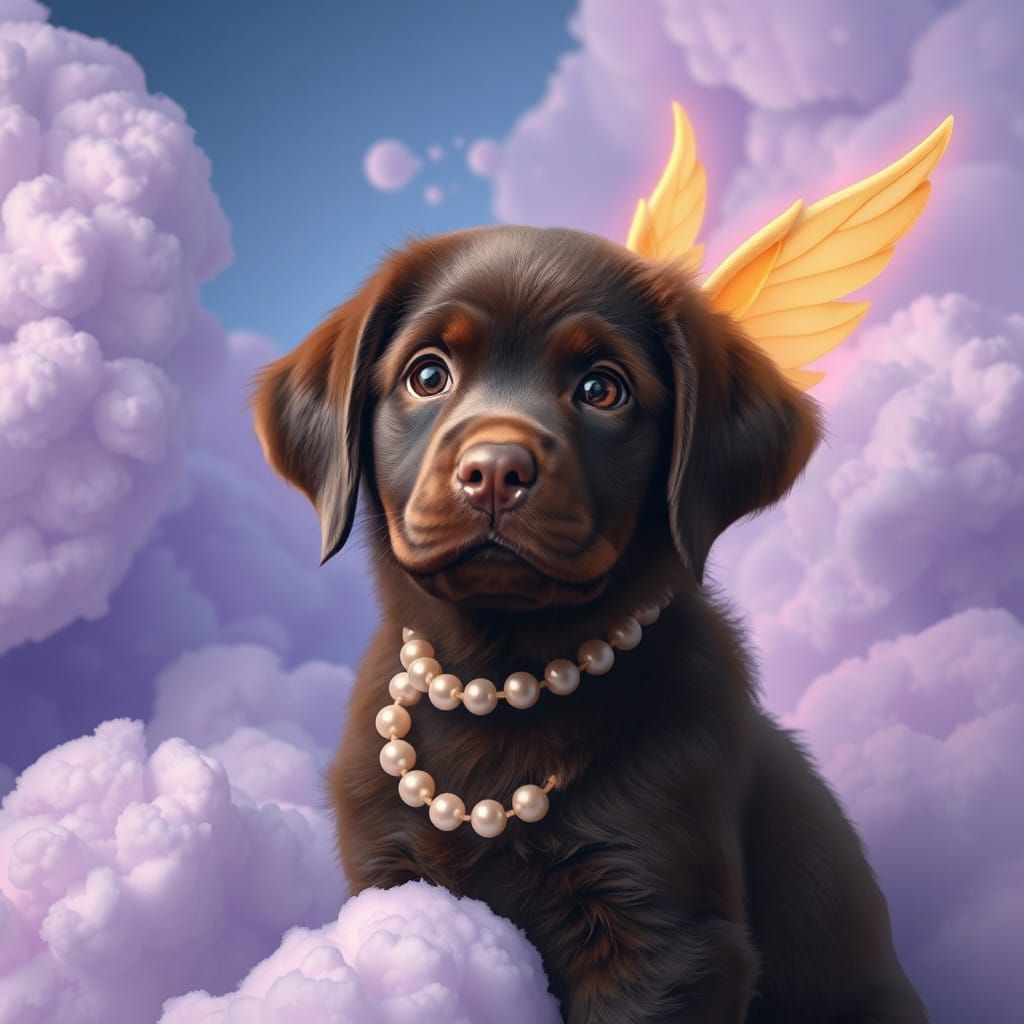 Chocolate Lab On Blackberry Clouds - Surreal Chocolate Labra...