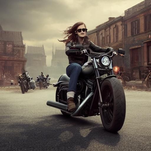 emma watson in a indian motorcycle - AI Generated Artwork - NightCafe ...
