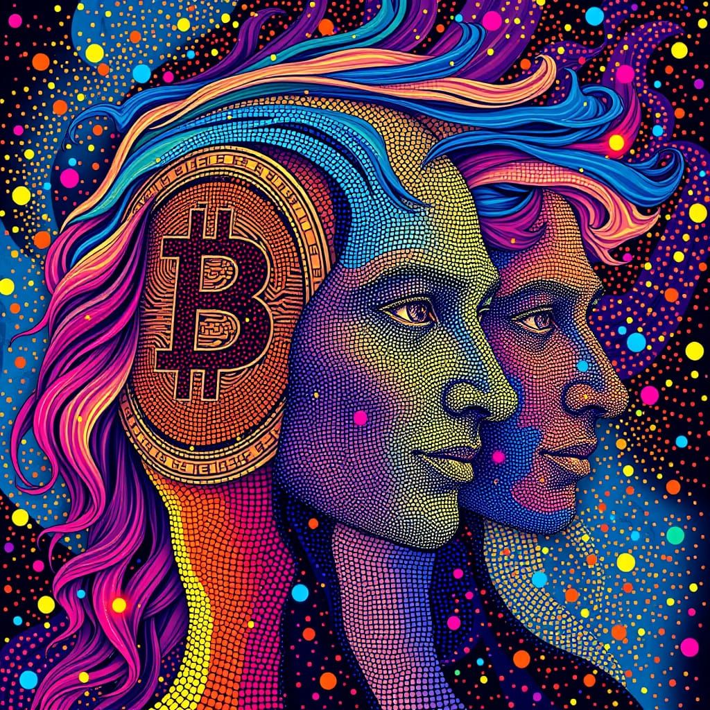 BTC original - Swirling Bitcoin-Inspired Portraits in Point...