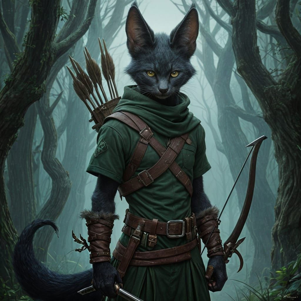 Young Tabaxi Ranger in Dark Fantasy Style - AI Art