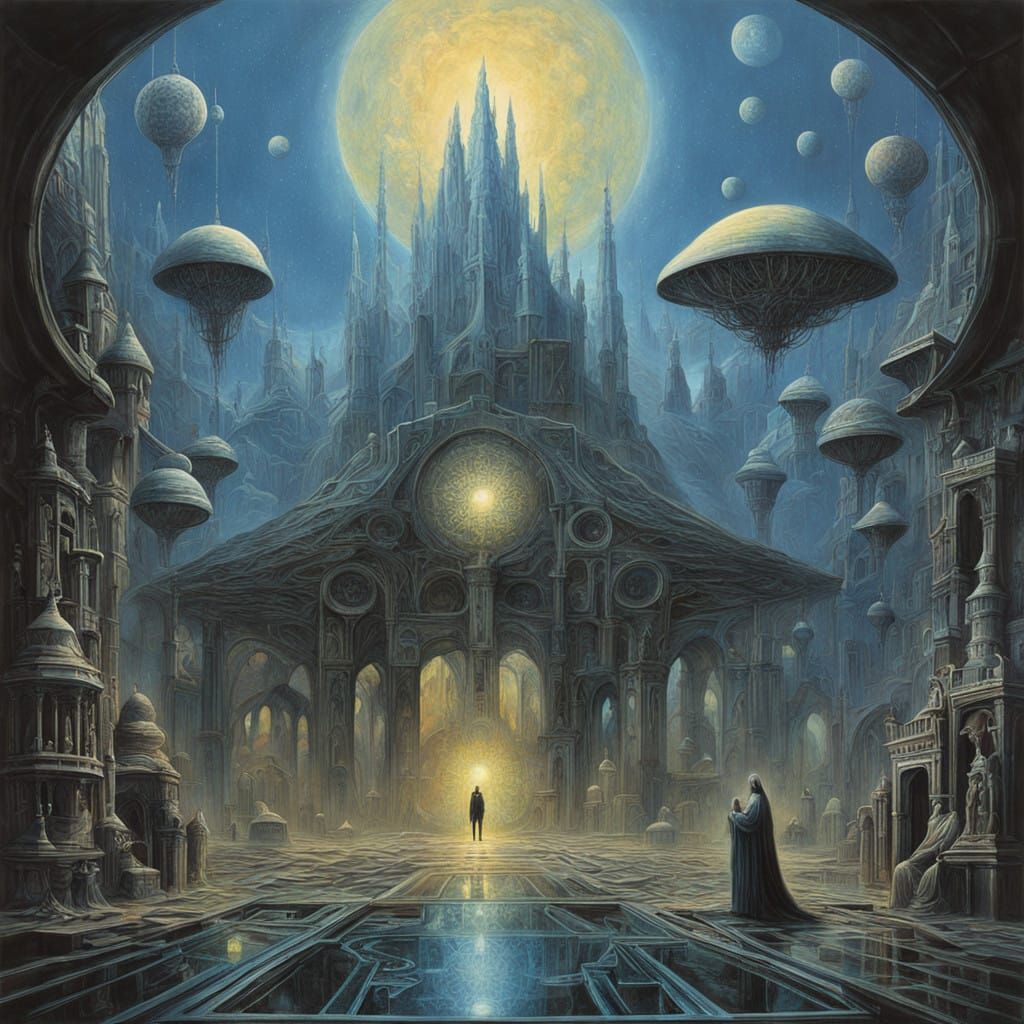 Sacred Geometry Dreamscape with Glass Shapes and B... - AI Art