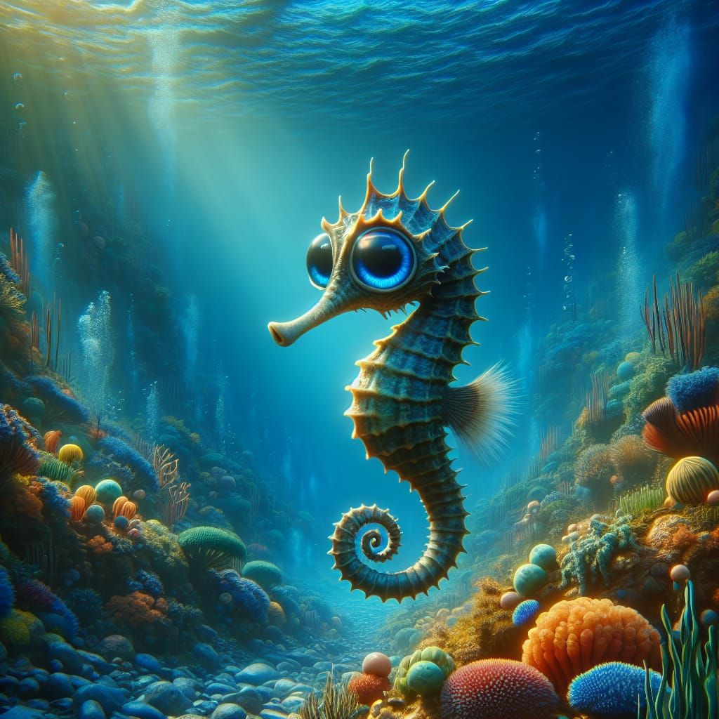Seahorse with big eyes - AI Generated Artwork - NightCafe Creator