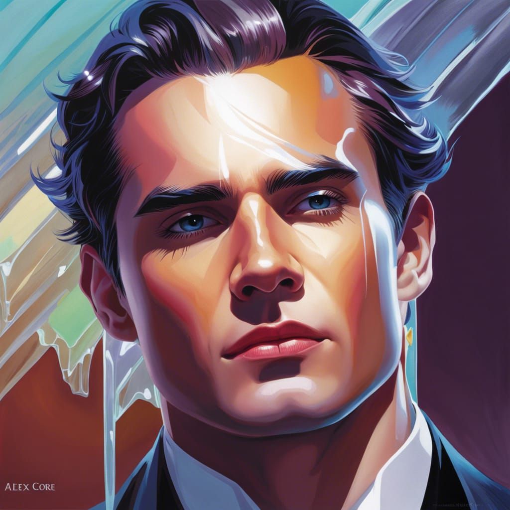 Head and shoulders portrait, young, effete man, cute made of ice, cool ...