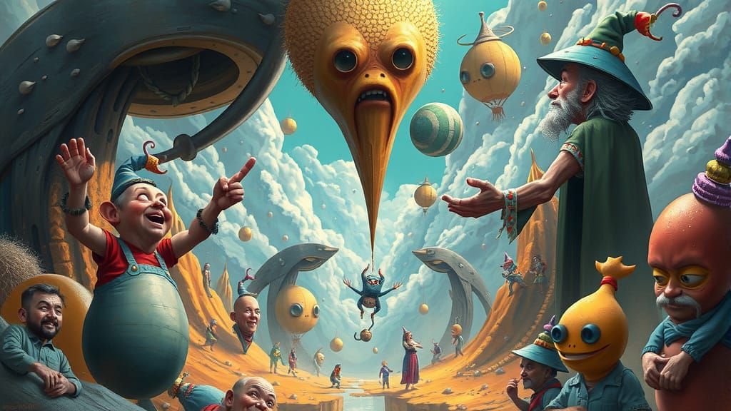 an absurd world defying gravity and spatial orientation