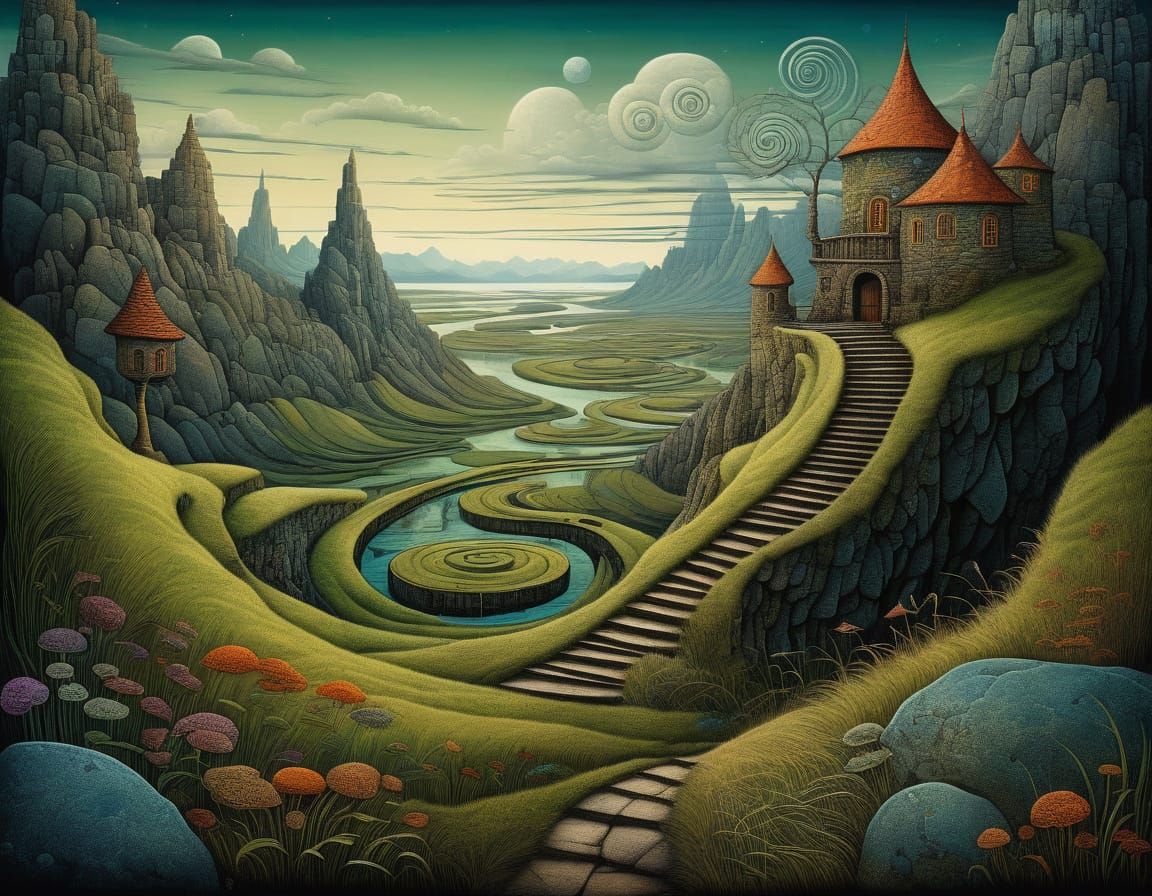 Elegant Fantasy Landscape in Imperial Colors - AI Art