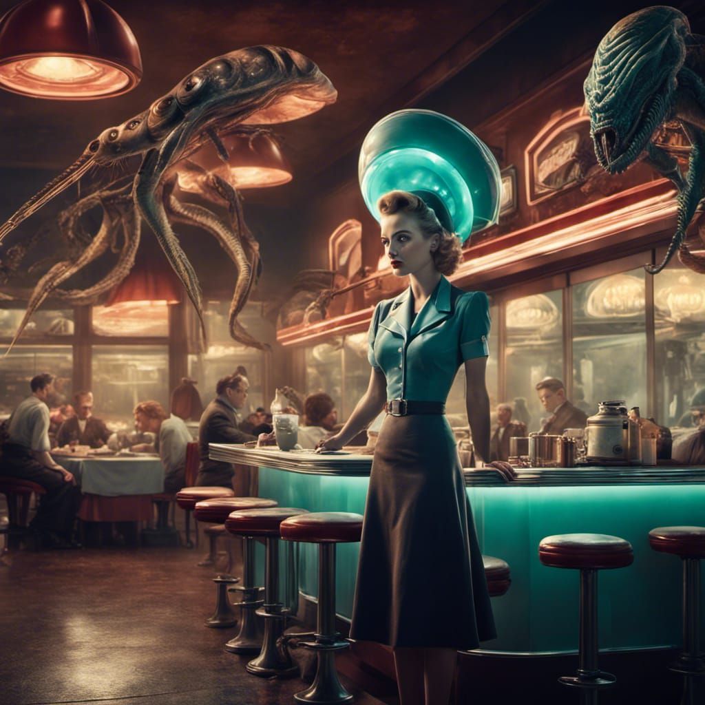 1940's Diner Series: Aliens - AI Generated Artwork - NightCafe Creator