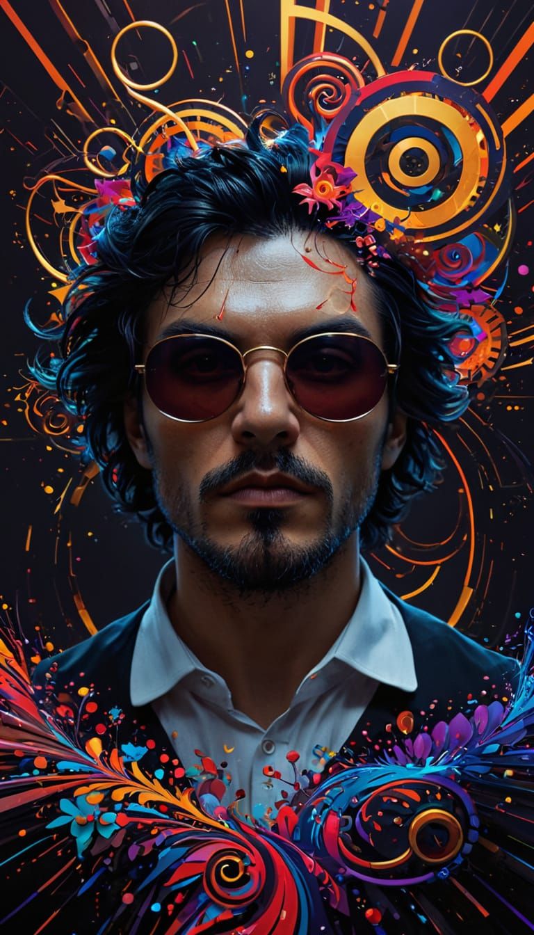 Hyper-Stylized Pop Art Vampire Portrait in Triadic... - AI Art