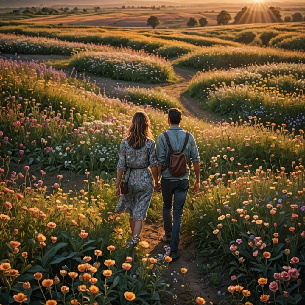 Strolling through a Flower Field - AI Generated Artwork - NightCafe Creator