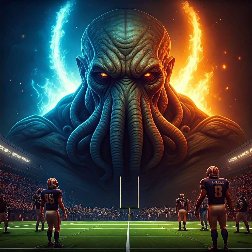 Lovecraft's Cthulhu is on a football field with the brightest colours ...