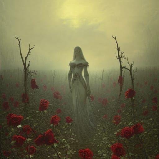 fairy tale field of bloody roses, princess in love with a twisted ...