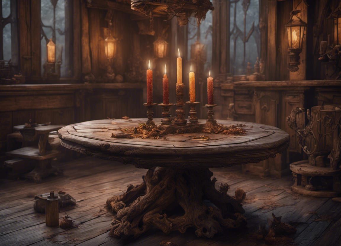 Wooden Table with Candles - AI Generated Artwork - NightCafe Creator