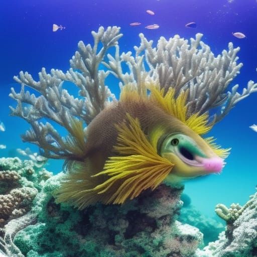 photo of an extremely cute alien fish swimming on an alien habitable ...