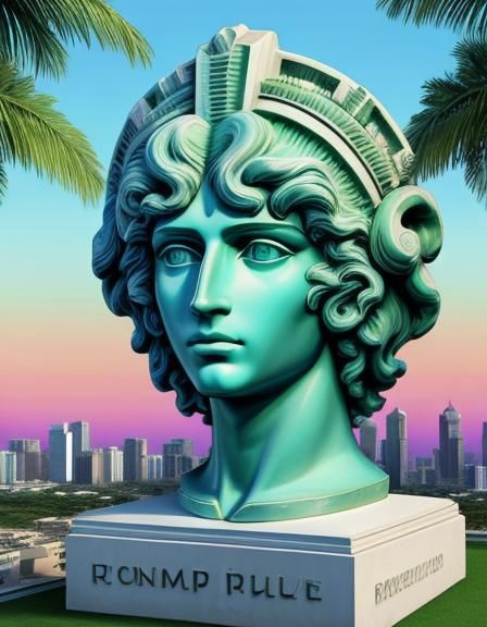 vaporwave metropolis palm trees Roman statue Warhol inspired - AI ...