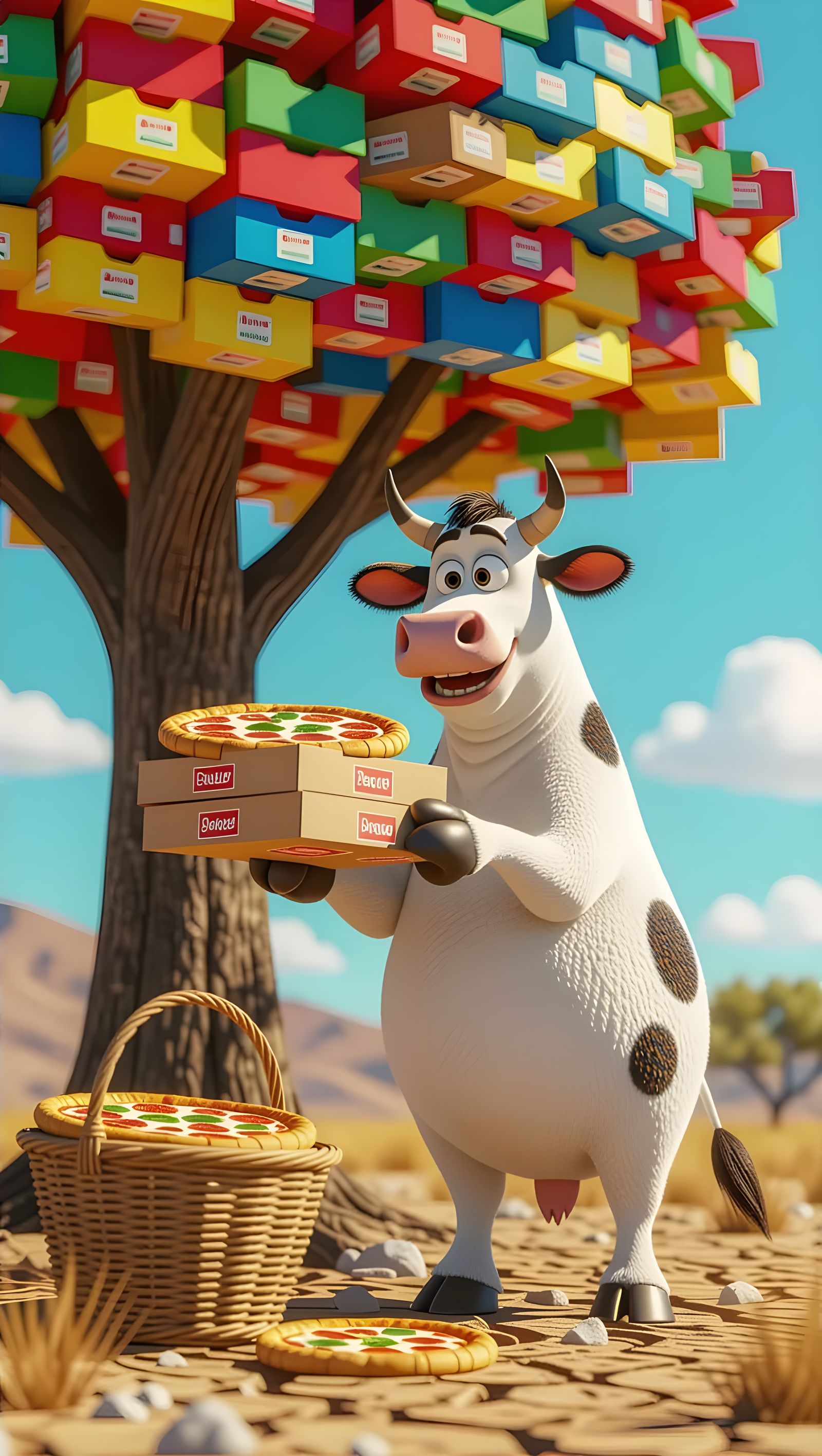 Giant Cow Harvesting Pizza in Ultra-realistic 3D S... - AI Art