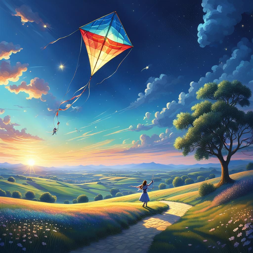 Kite flying. - AI Generated Artwork - NightCafe Creator