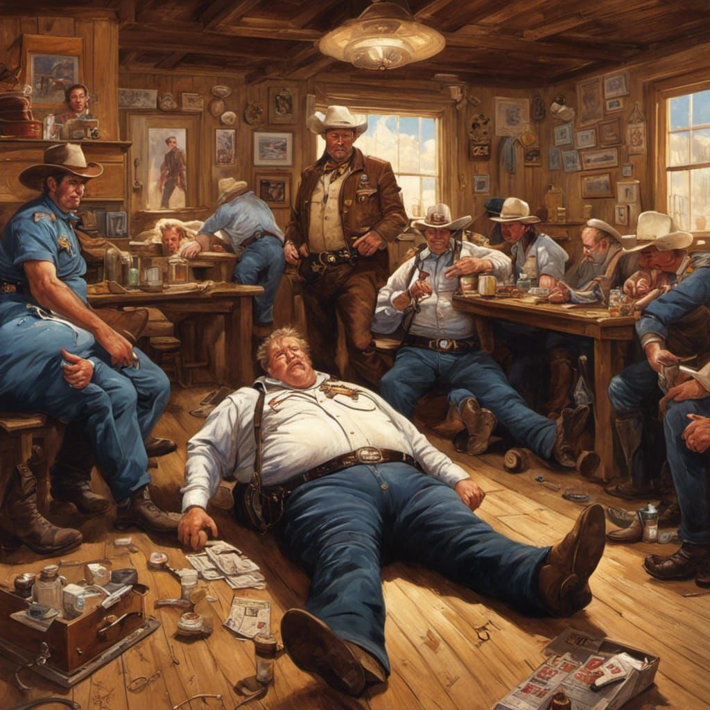 The fat sheriff has a heart attack at the saloon - AI Generated Artwork ...