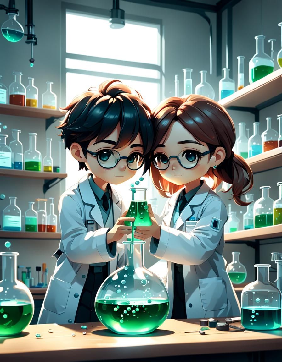 Chibi Boy and Girl work as Scientist at the Chemical Laboratory - AI ...