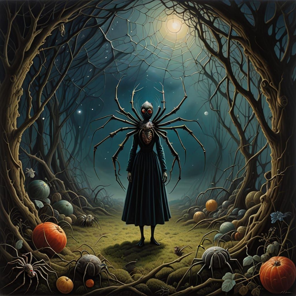 Black widow - Surrealist Spider Goddess in Celestial Landsca...