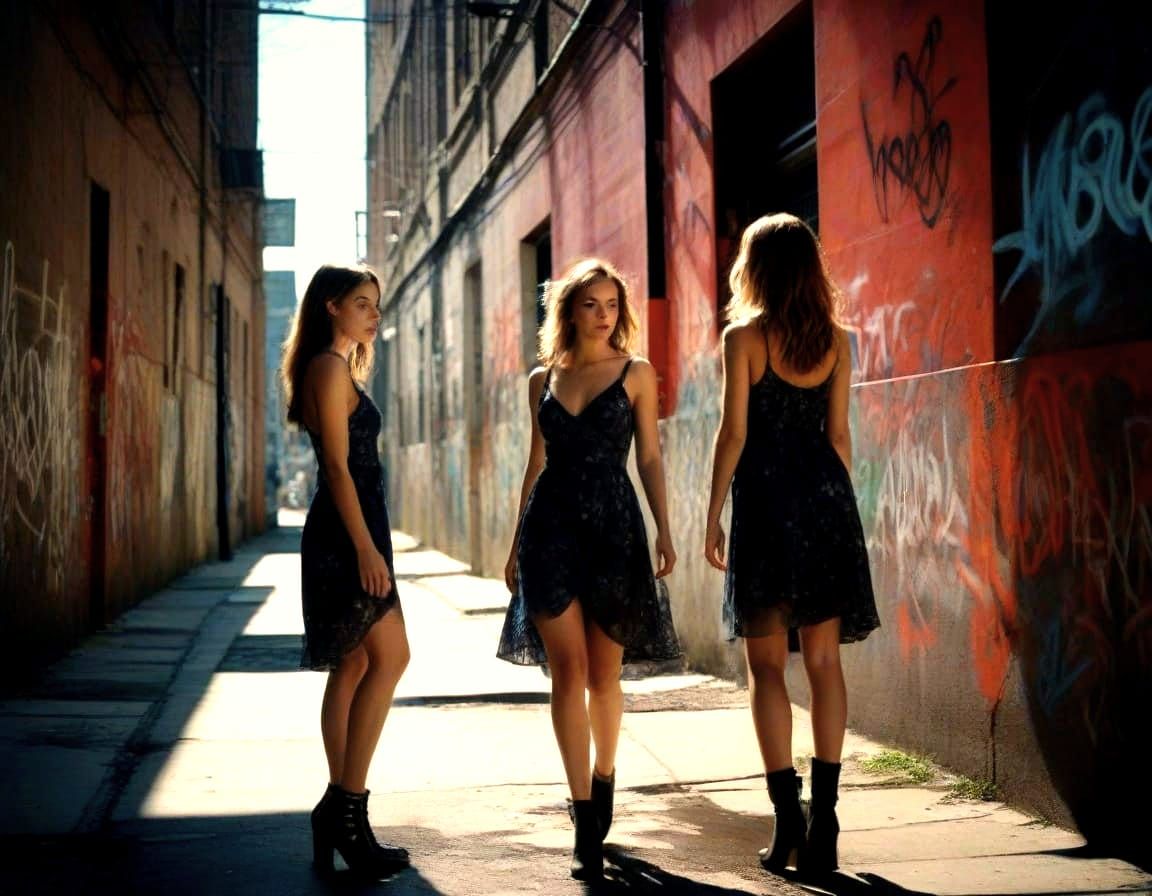 Women in Gritty City Streets, Cleaning Graffiti wi... - AI Art