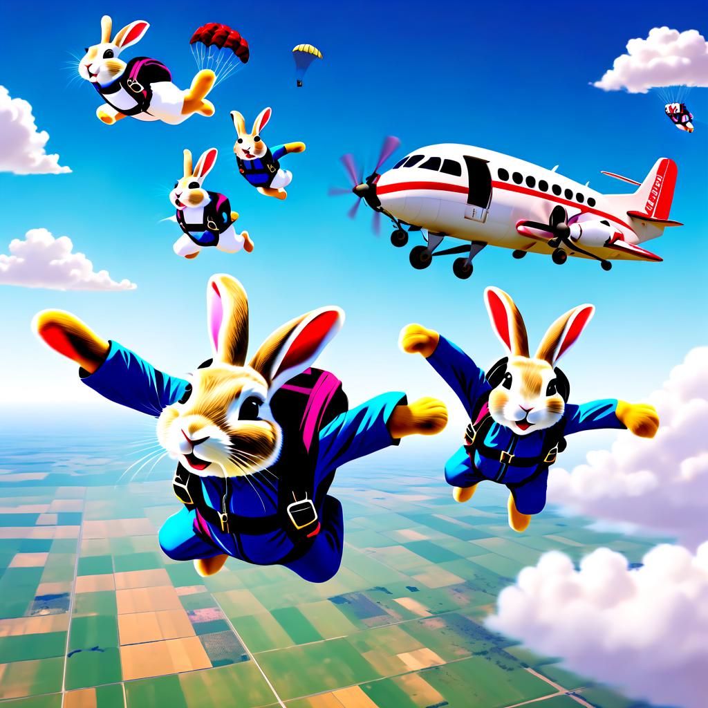 skydiving rabbits jumping out of an airplane - AI Generated Artwork ...