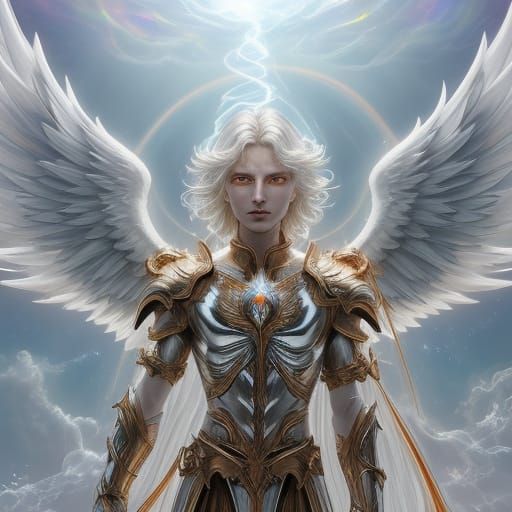 Majestic Gold-Armored Cherub Angel in Fiery Glory - AI Art