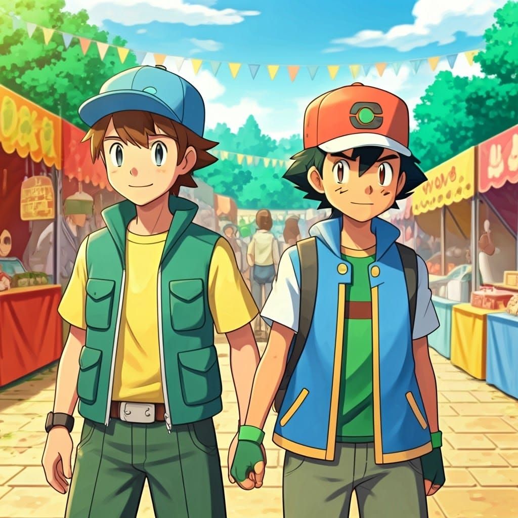 Ash Ketchum and Ritchie happily go to the festival together