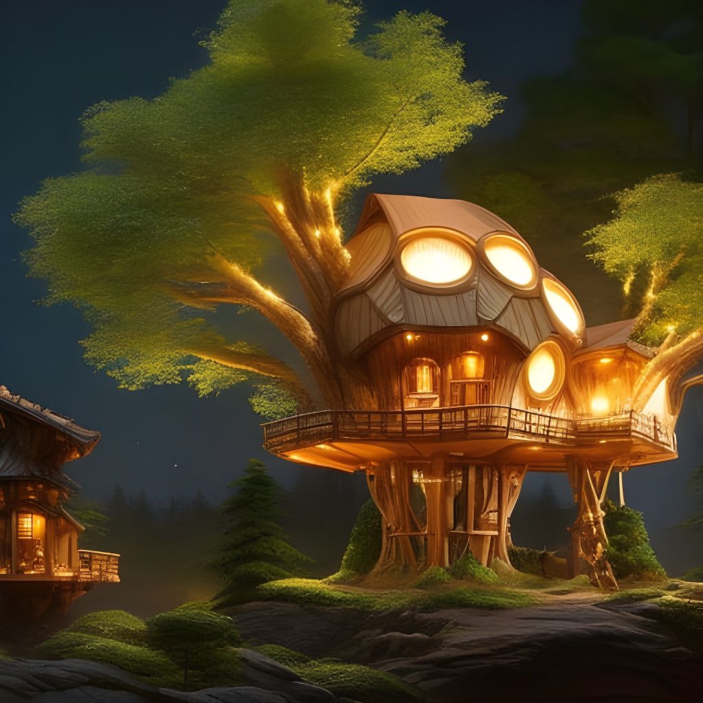 Stargazer's Treehouse - AI Generated Artwork - NightCafe Creator