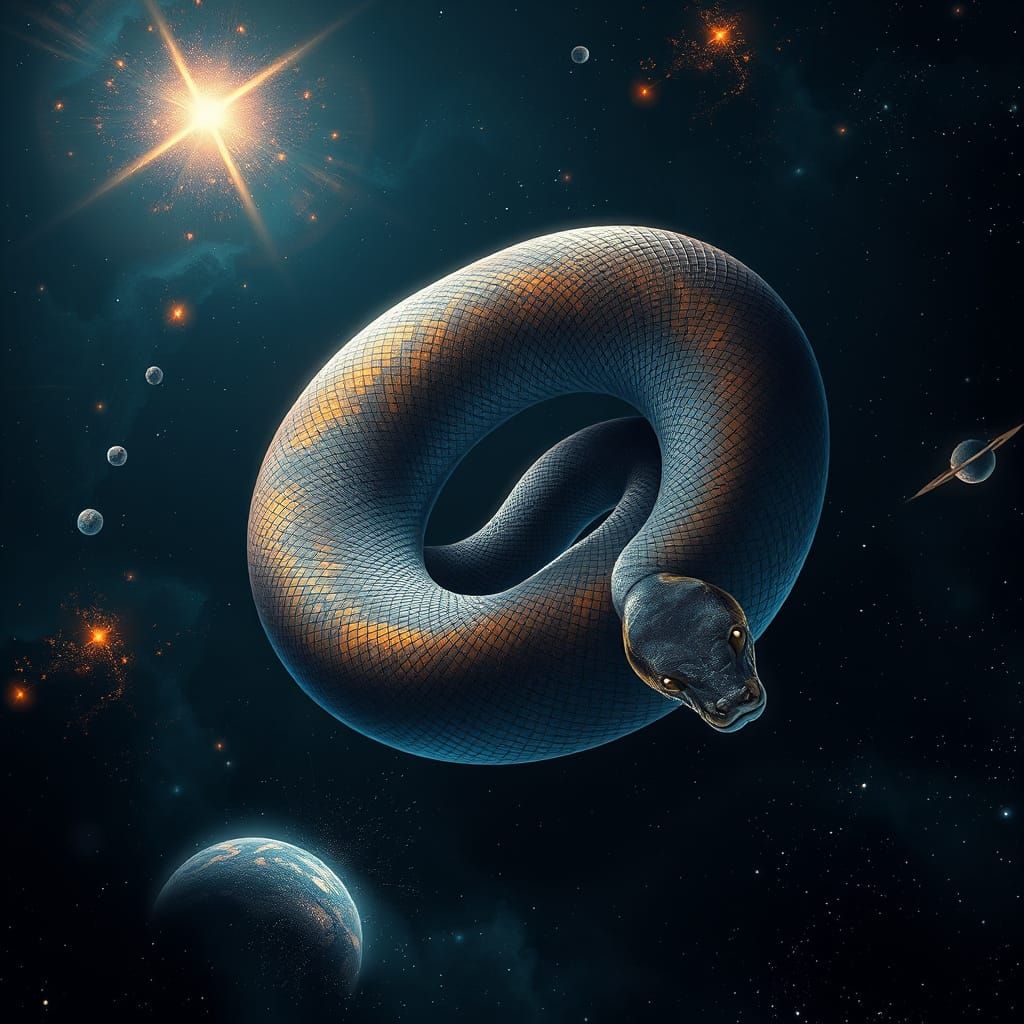 Ball python Snake in space - Surreal Ball Python in Cosmic...