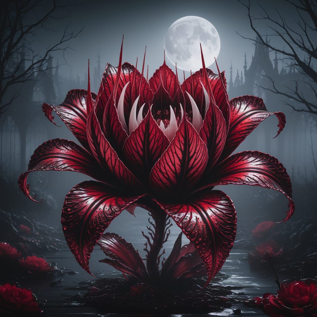 Vampire Rose - Mystical Vampire Bloom Under Moonlit Gothic G...