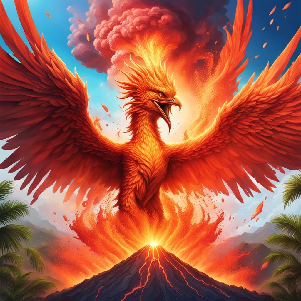 Phoenix Rising out of Tropical Volcano - AI Generated Artwork ...