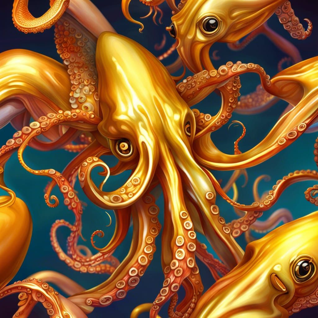 Gold squid - AI Generated Artwork - NightCafe Creator