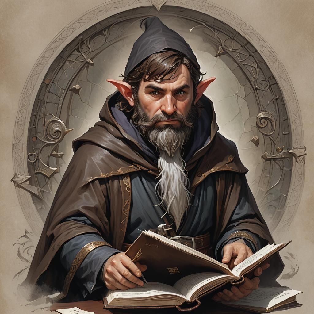 Character portrait of a male gnome wizard in a d&d fantasy world, with ...