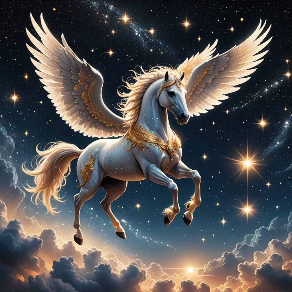 Celestial Pegasus Takes Flight in Radiant Wings - AI Art