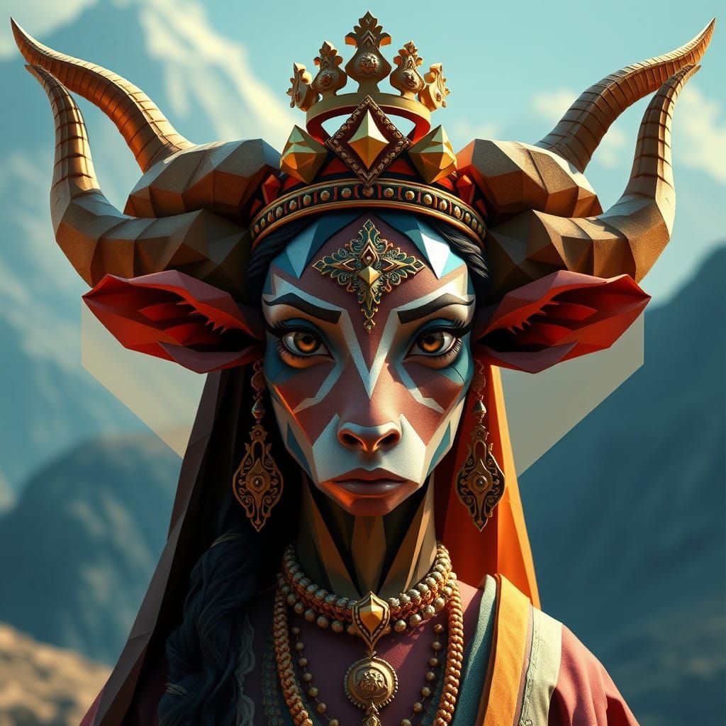 Surreal Goddess of Iranian Cattle in Grand Neo-Cub... - AI Art