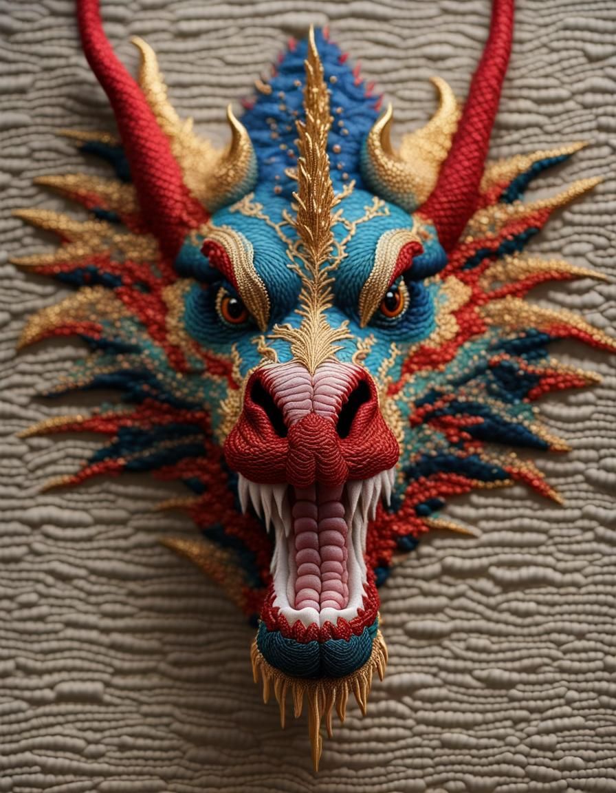 Embroidered Sculpture of Dragon on Tapestry - AI Generated Artwork ...