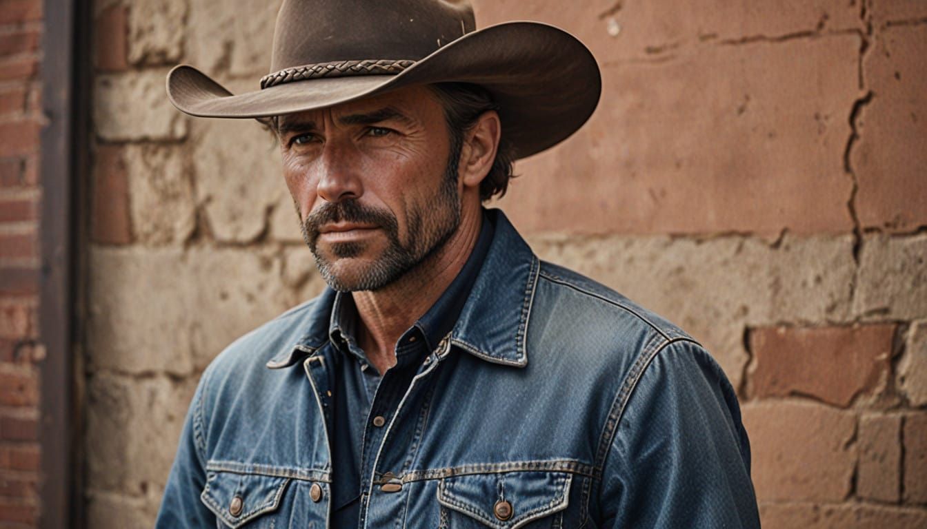 Authentic Western Cowboy Portrait in Cinematic Lig... - AI Art