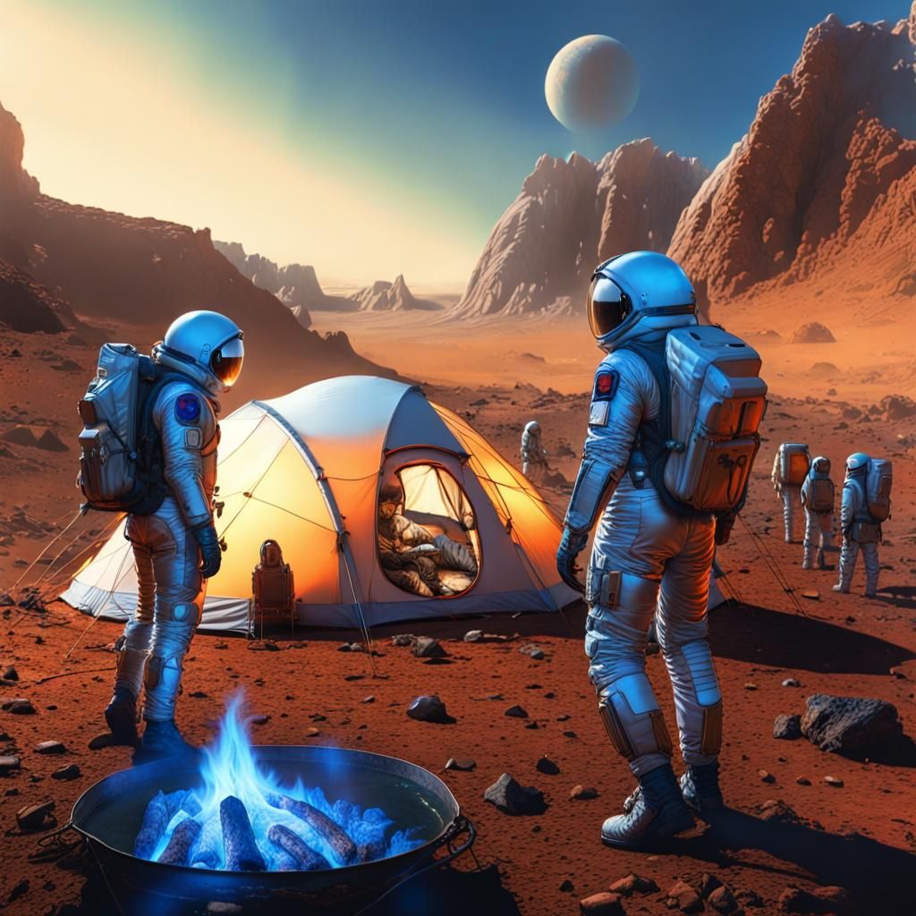 Mars camping - AI Generated Artwork - NightCafe Creator