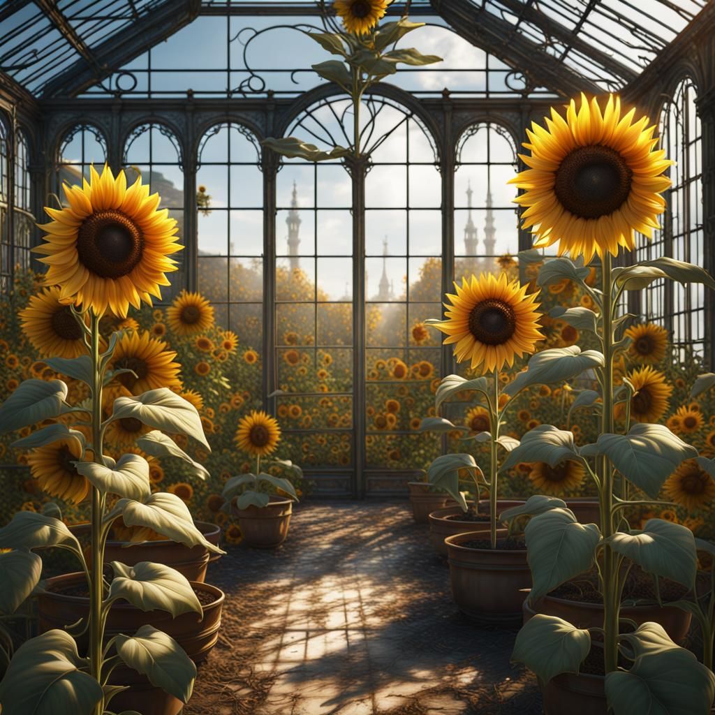 Sunflowers greenhouse - AI Generated Artwork - NightCafe Creator