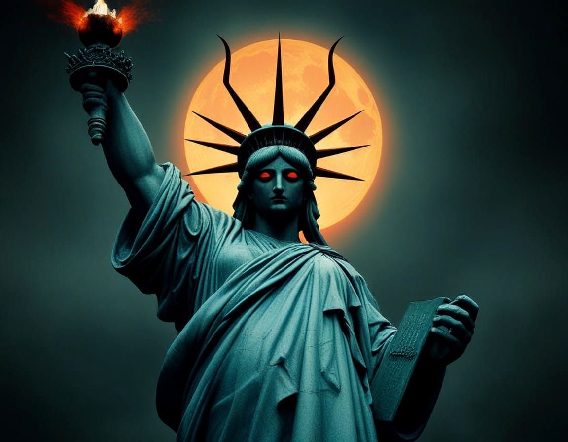 the statute of liberty with the crown representing the 7 deadly sins