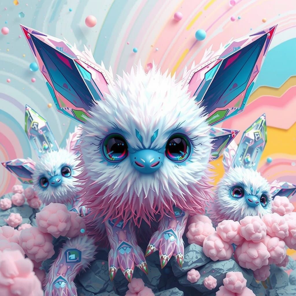 Whimsical Crystal Beings in Pastel Paradise - AI Art
